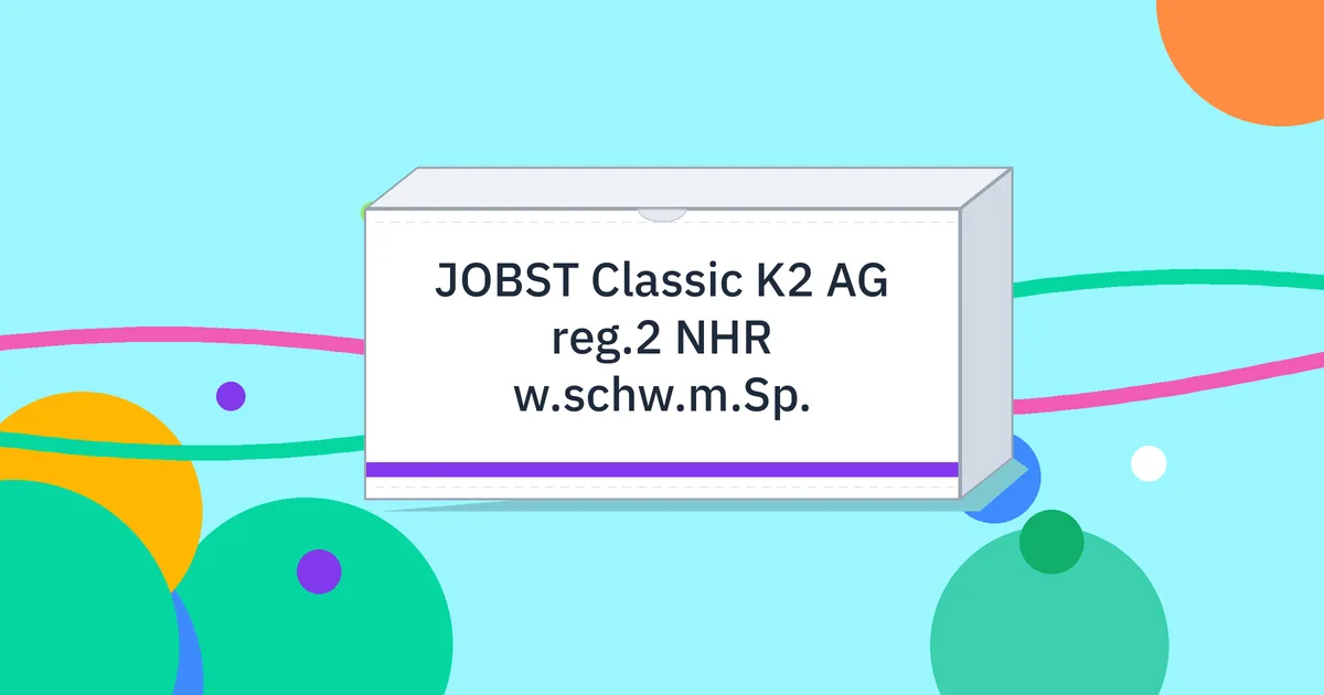 Symbolbild: Packung mit der Aufschrift JOBST Classic K2 AG reg.2 NHR w.schw.m.Sp. (PZN 10727476) – Verfügbarkeit und Bezug in Apotheken in Frankfurt am Main