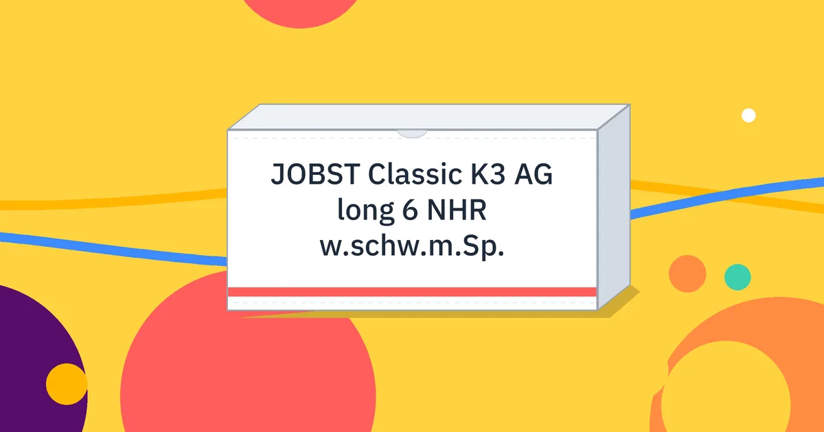 Symbolbild: Packung mit der Aufschrift JOBST Classic K3 AG long 6 NHR w.schw.m.Sp. (PZN 13071993) – Verfügbarkeit und Bezug in Apotheken in Frankfurt am Main