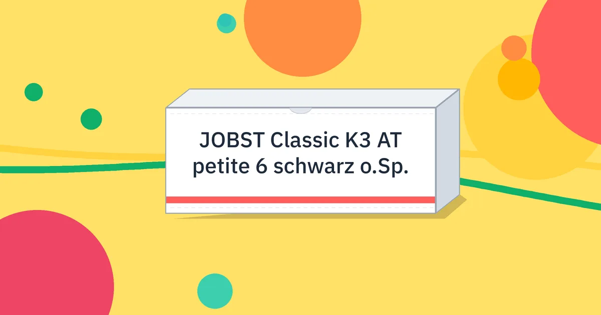 Symbolbild: Packung mit der Aufschrift JOBST Classic K3 AT petite 6 schwarz o.Sp. (PZN 13077493) – Verfügbarkeit und Bezug in Apotheken in Frankfurt am Main