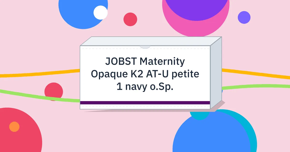 Symbolbild: Packung mit der Aufschrift JOBST Maternity Opaque K2 AT-U petite 1 navy o.Sp. (PZN 15861162) – Verfügbarkeit und Bezug in Apotheken in Frankfurt am Main