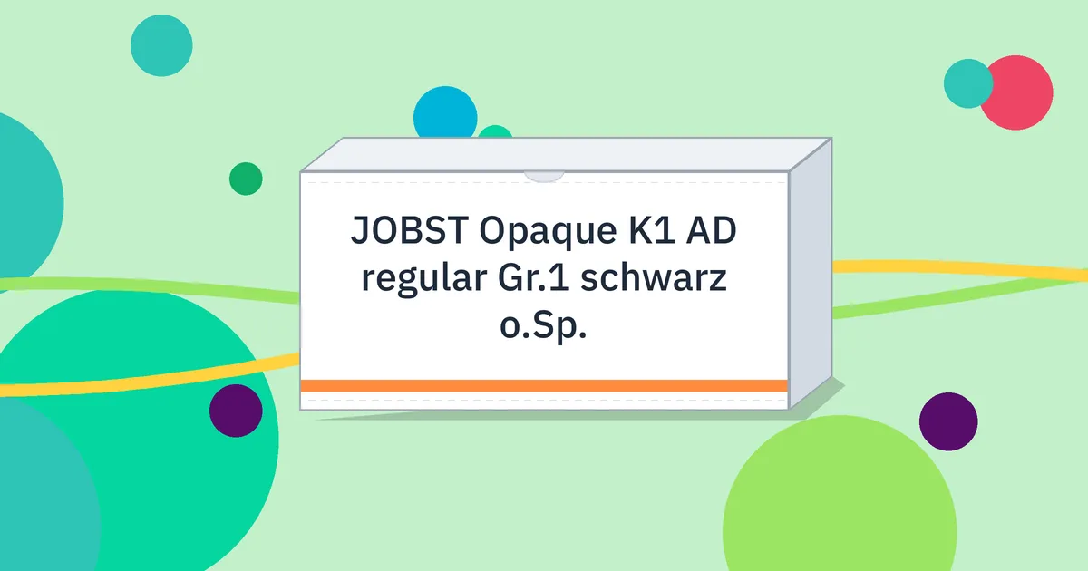 Symbolbild: Packung mit der Aufschrift JOBST Opaque K1 AD regular Gr.1 schwarz o.Sp. (PZN 13083186) – Verfügbarkeit und Bezug in Apotheken in Frankfurt am Main