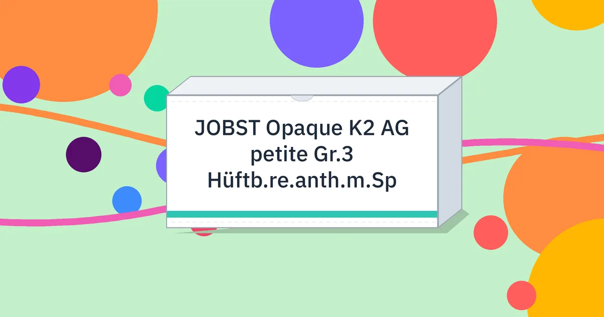 Symbolbild: Packung mit der Aufschrift JOBST Opaque K2 AG petite Gr.3 Hüftb.re.anth.m.Sp (PZN 16288871) – Verfügbarkeit und Bezug in Apotheken in Frankfurt am Main