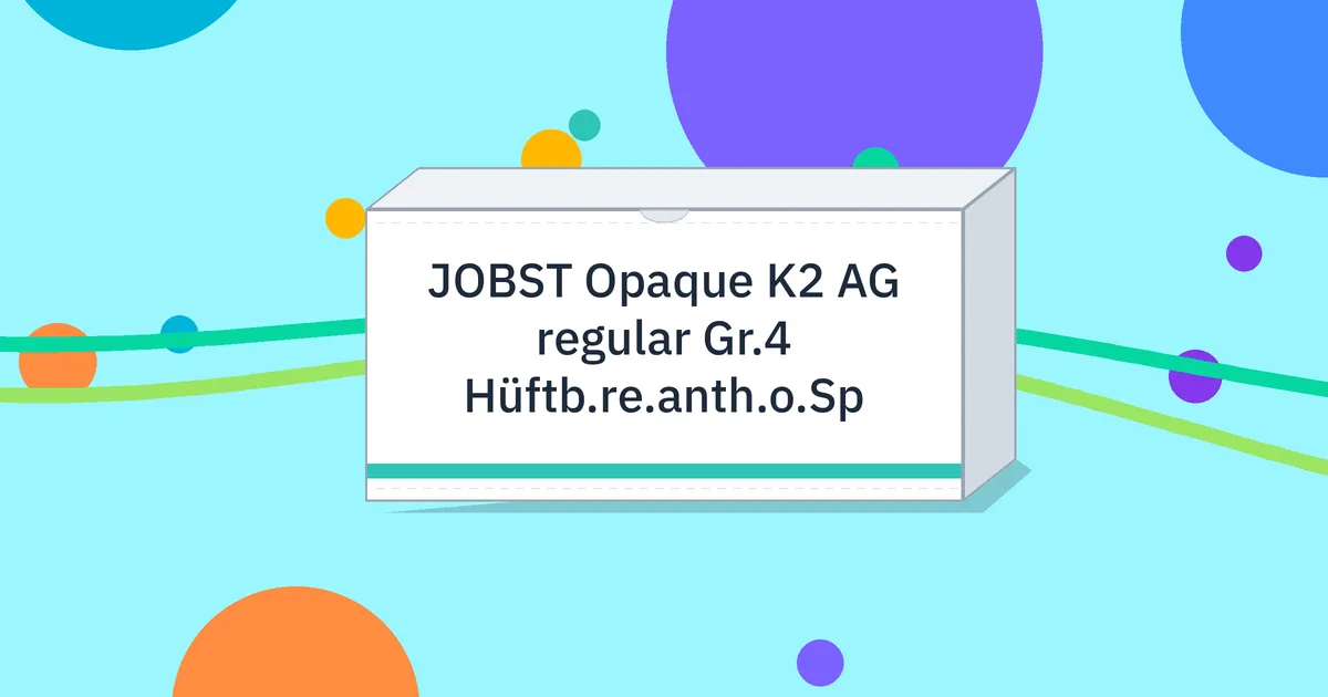 Symbolbild: Packung mit der Aufschrift JOBST Opaque K2 AG regular Gr.4 Hüftb.re.anth.o.Sp (PZN 16287558) – Verfügbarkeit und Bezug in Apotheken in Frankfurt am Main