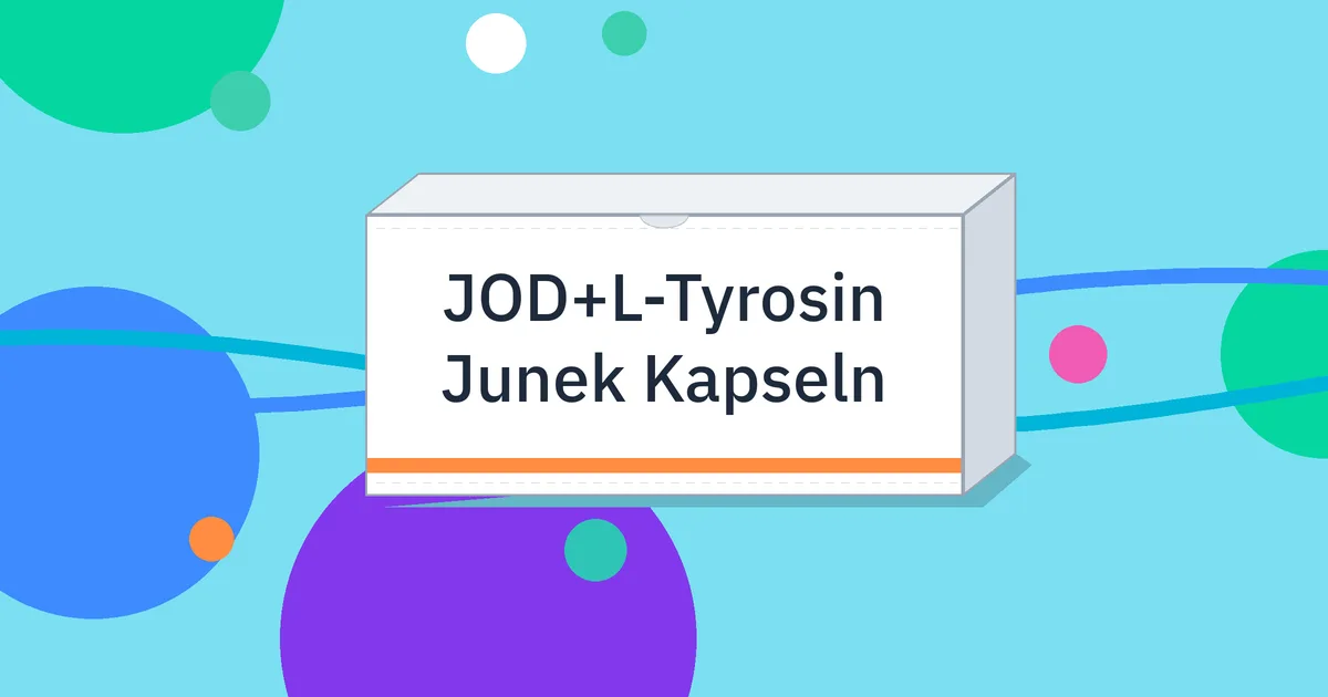 Symbolbild: Packung mit der Aufschrift JOD+L-Tyrosin Junek Kapseln (PZN 01103699) – Verfügbarkeit und Bezug in Apotheken in Frankfurt am Main