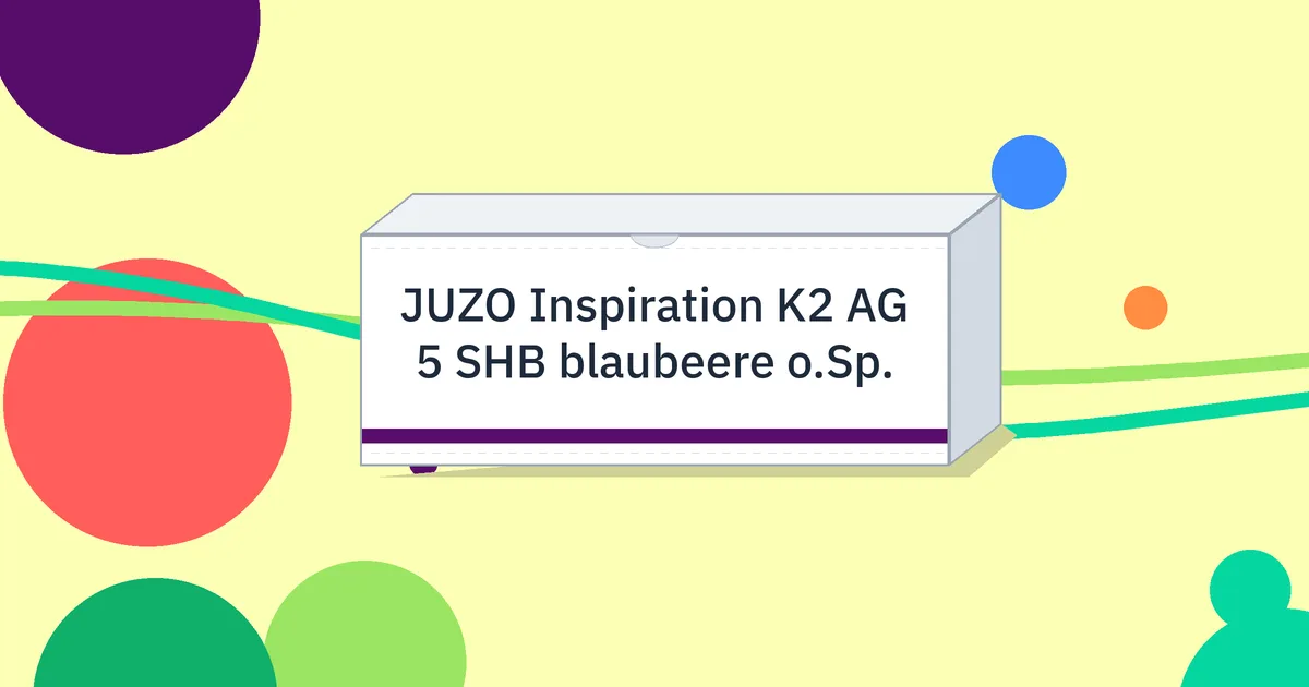 Symbolbild: Packung mit der Aufschrift JUZO Inspiration K2 AG 5 SHB blaubeere o.Sp. (PZN 14918517) – Verfügbarkeit und Bezug in Apotheken in Frankfurt am Main
