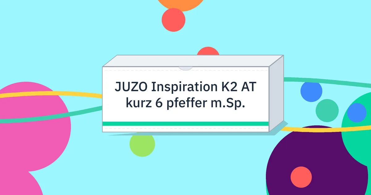 Symbolbild: Packung mit der Aufschrift JUZO Inspiration K2 AT kurz 6 pfeffer m.Sp. (PZN 14931825) – Verfügbarkeit und Bezug in Apotheken in Frankfurt am Main
