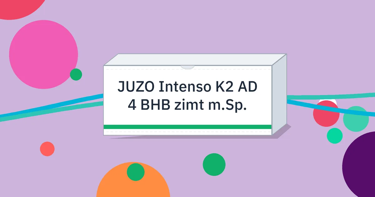 Symbolbild: Packung mit der Aufschrift JUZO Intenso K2 AD 4 BHB zimt m.Sp. (PZN 18613269) – Verfügbarkeit und Bezug in Apotheken in Frankfurt am Main