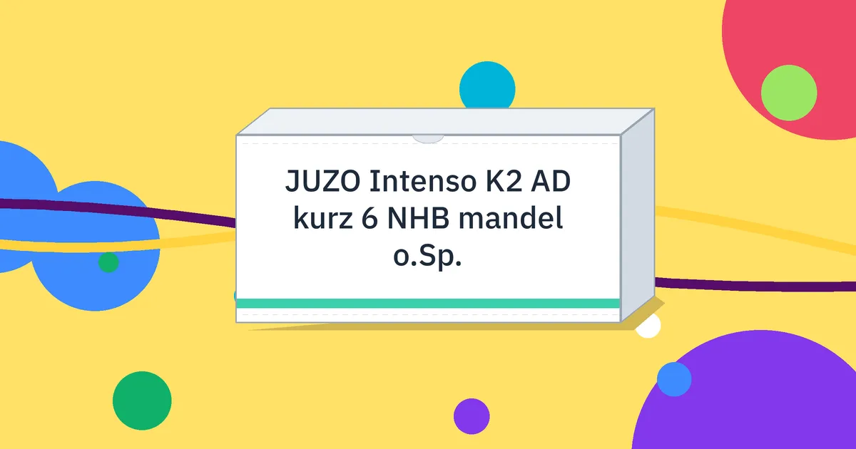 Symbolbild: Packung mit der Aufschrift JUZO Intenso K2 AD kurz 6 NHB mandel o.Sp. (PZN 18621694) – Verfügbarkeit und Bezug in Apotheken in Frankfurt am Main