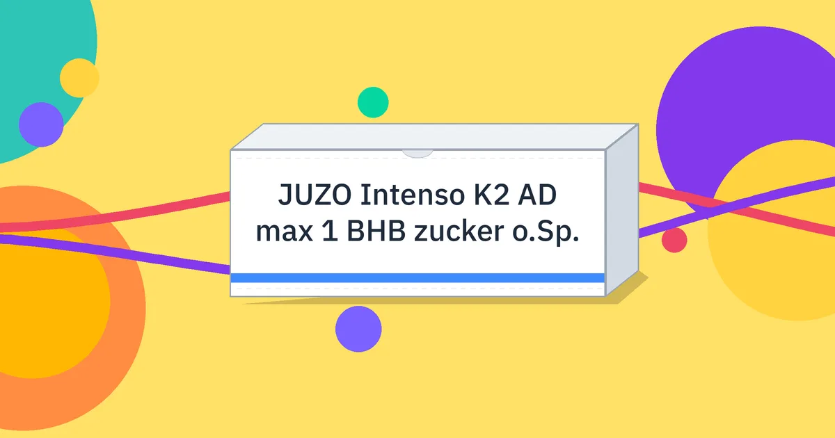 Symbolbild: Packung mit der Aufschrift JUZO Intenso K2 AD max 1 BHB zucker o.Sp. (PZN 18626556) – Verfügbarkeit und Bezug in Apotheken in Frankfurt am Main