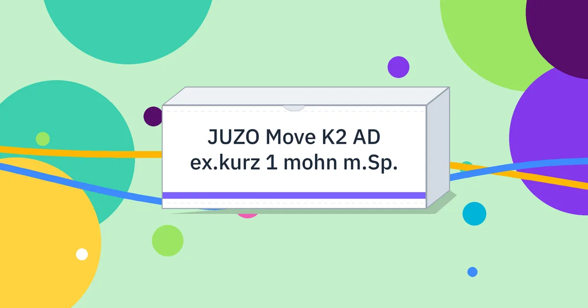 Symbolbild: Packung mit der Aufschrift JUZO Move K2 AD ex.kurz 1 mohn m.Sp. (PZN 18541541) – Verfügbarkeit und Bezug in Apotheken in Frankfurt am Main