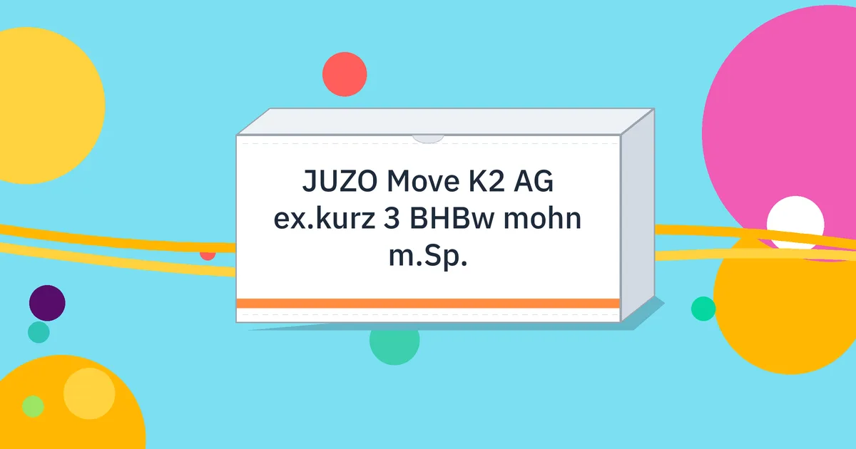 Symbolbild: Packung mit der Aufschrift JUZO Move K2 AG ex.kurz 3 BHBw mohn m.Sp. (PZN 18563933) – Verfügbarkeit und Bezug in Apotheken in Frankfurt am Main