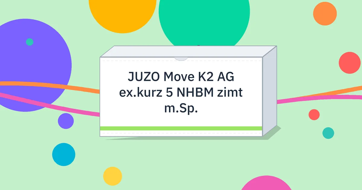 Symbolbild: Packung mit der Aufschrift JUZO Move K2 AG ex.kurz 5 NHBM zimt m.Sp. (PZN 18531241) – Verfügbarkeit und Bezug in Apotheken in Frankfurt am Main