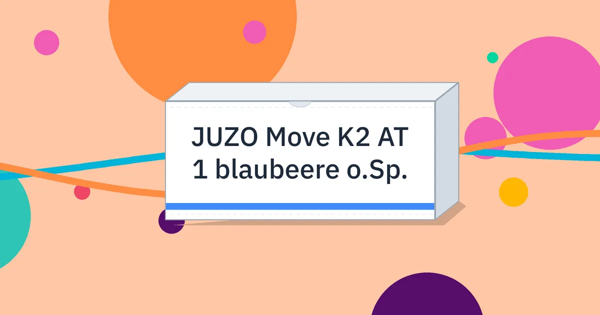 Symbolbild: Packung mit der Aufschrift JUZO Move K2 AT 1 blaubeere o.Sp. (PZN 20669248) – Verfügbarkeit und Bezug in Apotheken in Frankfurt am Main