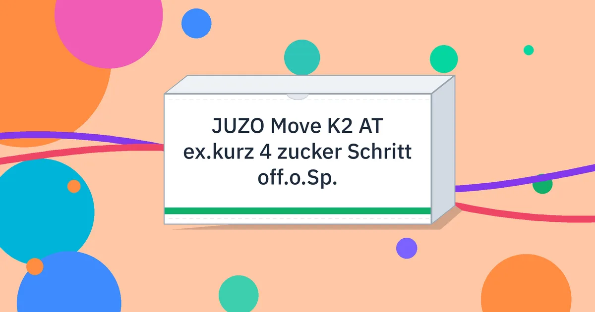 Symbolbild: Packung mit der Aufschrift JUZO Move K2 AT ex.kurz 4 zucker Schritt off.o.Sp. (PZN 20672598) – Verfügbarkeit und Bezug in Apotheken in Frankfurt am Main