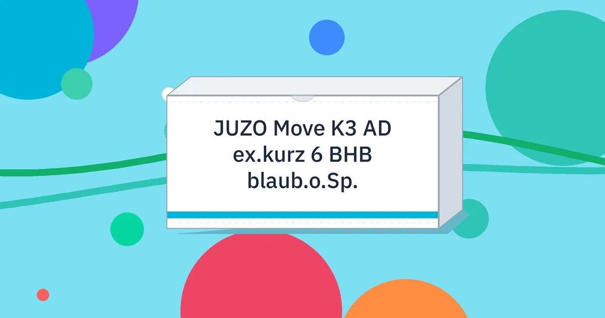 Symbolbild: Packung mit der Aufschrift JUZO Move K3 AD ex.kurz 6 BHB blaub.o.Sp. (PZN 18574285) – Verfügbarkeit und Bezug in Apotheken in Frankfurt am Main