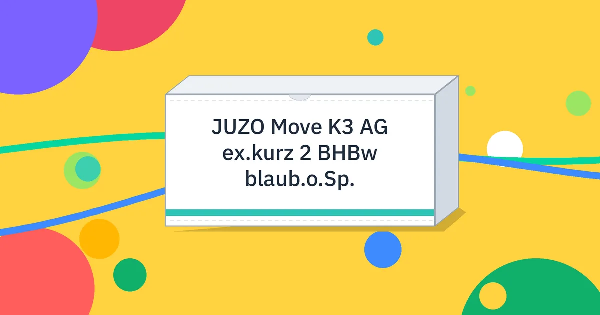 Symbolbild: Packung mit der Aufschrift JUZO Move K3 AG ex.kurz 2 BHBw blaub.o.Sp. (PZN 18597576) – Verfügbarkeit und Bezug in Apotheken in Frankfurt am Main