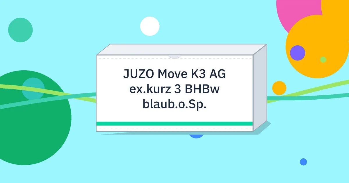 Symbolbild: Packung mit der Aufschrift JUZO Move K3 AG ex.kurz 3 BHBw blaub.o.Sp. (PZN 18597582) – Verfügbarkeit und Bezug in Apotheken in Frankfurt am Main