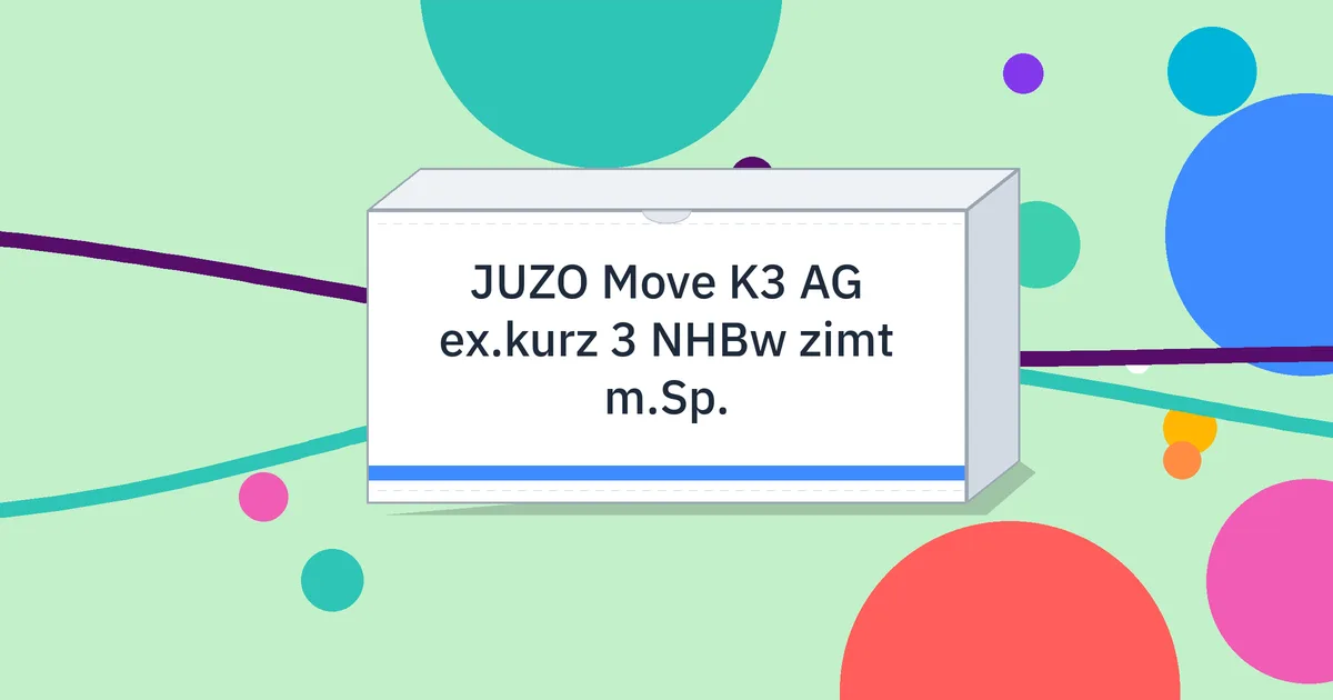 Symbolbild: Packung mit der Aufschrift JUZO Move K3 AG ex.kurz 3 NHBw zimt m.Sp. (PZN 18582422) – Verfügbarkeit und Bezug in Apotheken in Frankfurt am Main