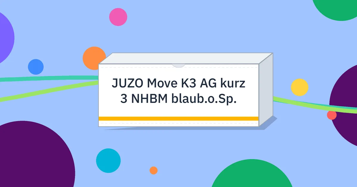 Symbolbild: Packung mit der Aufschrift JUZO Move K3 AG kurz 3 NHBM blaub.o.Sp. (PZN 18592515) – Verfügbarkeit und Bezug in Apotheken in Frankfurt am Main
