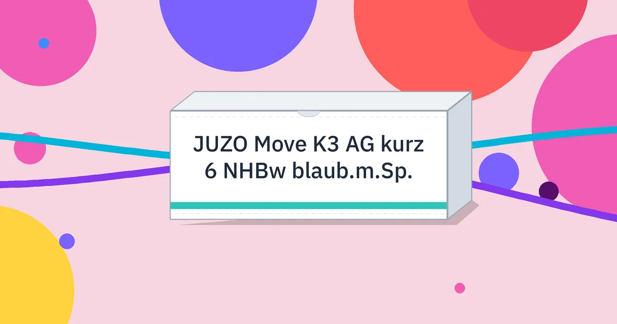 Symbolbild: Packung mit der Aufschrift JUZO Move K3 AG kurz 6 NHBw blaub.m.Sp. (PZN 18590338) – Verfügbarkeit und Bezug in Apotheken in Frankfurt am Main