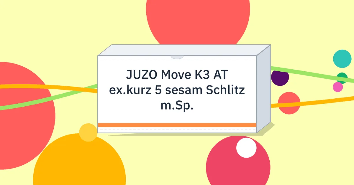 Symbolbild: Packung mit der Aufschrift JUZO Move K3 AT ex.kurz 5 sesam Schlitz m.Sp. (PZN 20681060) – Verfügbarkeit und Bezug in Apotheken in Frankfurt am Main