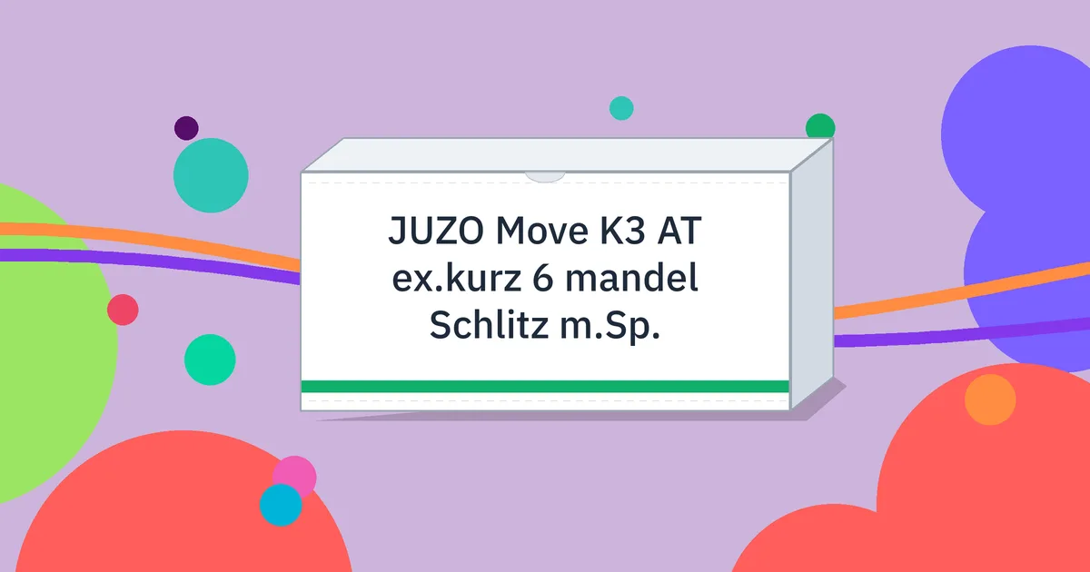 Symbolbild: Packung mit der Aufschrift JUZO Move K3 AT ex.kurz 6 mandel Schlitz m.Sp. (PZN 20681249) – Verfügbarkeit und Bezug in Apotheken in Frankfurt am Main