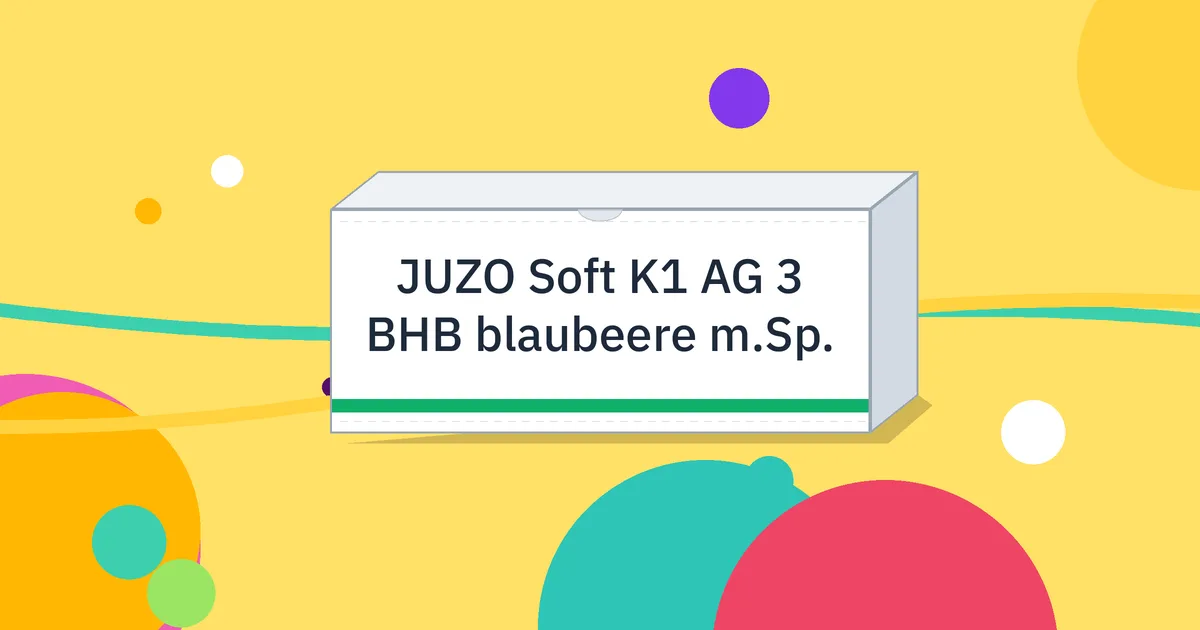 Symbolbild: Packung mit der Aufschrift JUZO Soft K1 AG 3 BHB blaubeere m.Sp. (PZN 14820971) – Verfügbarkeit und Bezug in Apotheken in Frankfurt am Main