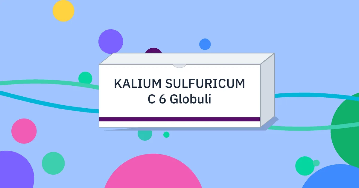 Symbolbild: Packung mit der Aufschrift KALIUM SULFURICUM C 6 Globuli (PZN 16670352) – Verfügbarkeit und Bezug in Apotheken in Frankfurt am Main