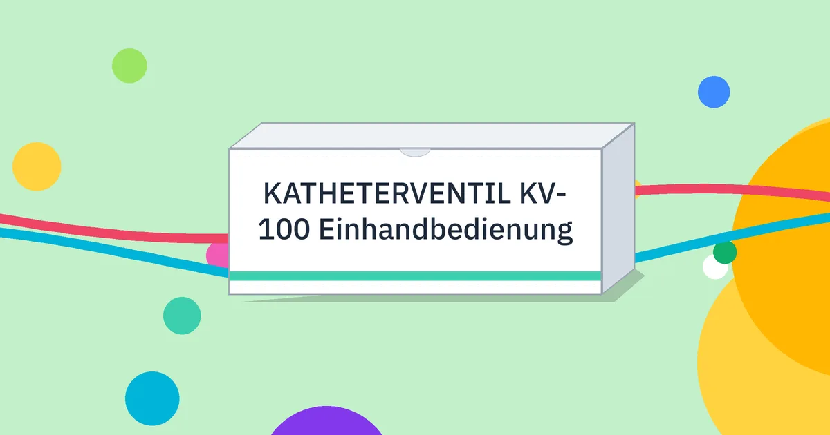 Symbolbild: Packung mit der Aufschrift KATHETERVENTIL KV-100 Einhandbedienung (PZN 00189782) – Verfügbarkeit und Bezug in Apotheken in Frankfurt am Main