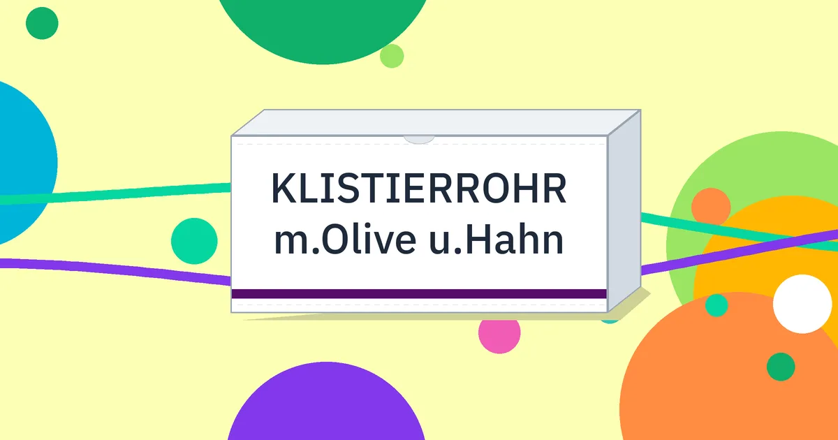 Symbolbild: Packung mit der Aufschrift KLISTIERROHR m.Olive u.Hahn (PZN 02008595) – Verfügbarkeit und Bezug in Apotheken in Frankfurt am Main