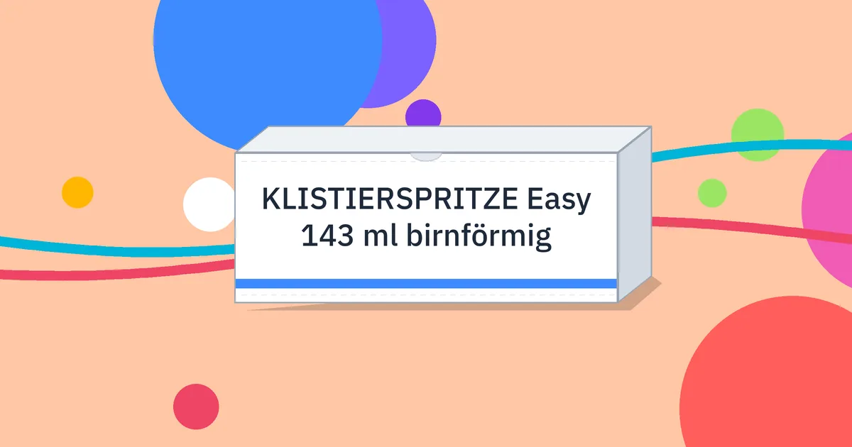 Symbolbild: Packung mit der Aufschrift KLISTIERSPRITZE Easy 143 ml birnförmig (PZN 19101790) – Verfügbarkeit und Bezug in Apotheken in Frankfurt am Main