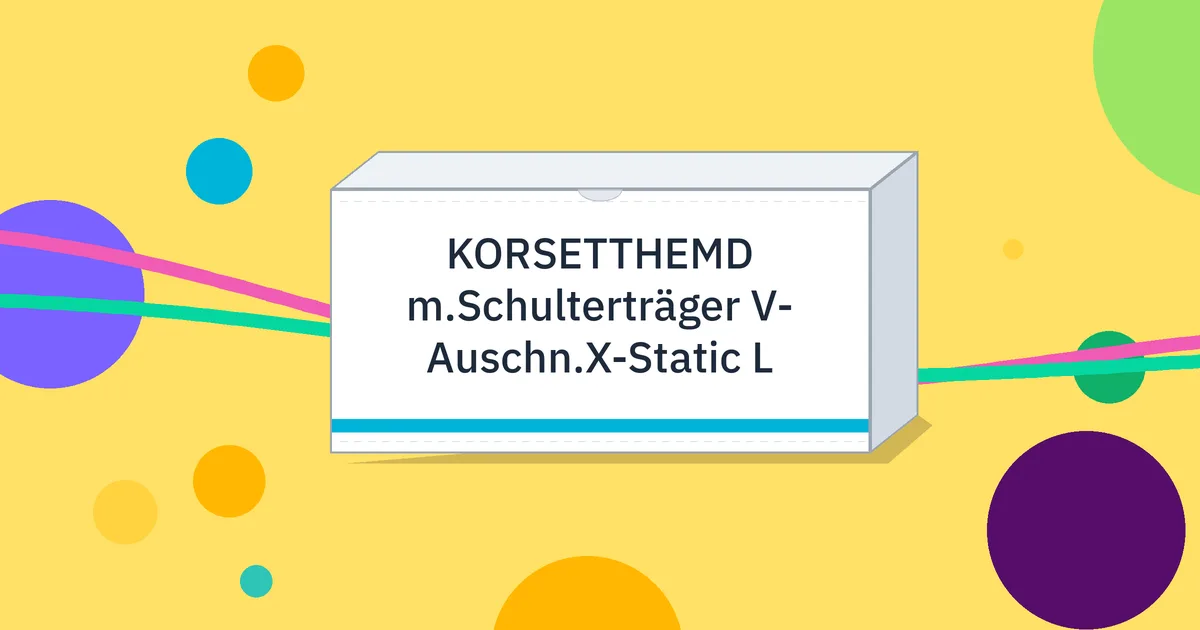 Symbolbild: Packung mit der Aufschrift KORSETTHEMD m.Schulterträger V-Auschn.X-Static L (PZN 09639689) – Verfügbarkeit und Bezug in Apotheken in Frankfurt am Main
