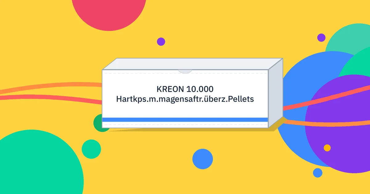 Symbolbild: Packung mit der Aufschrift KREON 10.000 Hartkps.m.magensaftr.überz.Pellets (PZN 06429632) – Verfügbarkeit und Bezug in Apotheken in Frankfurt am Main