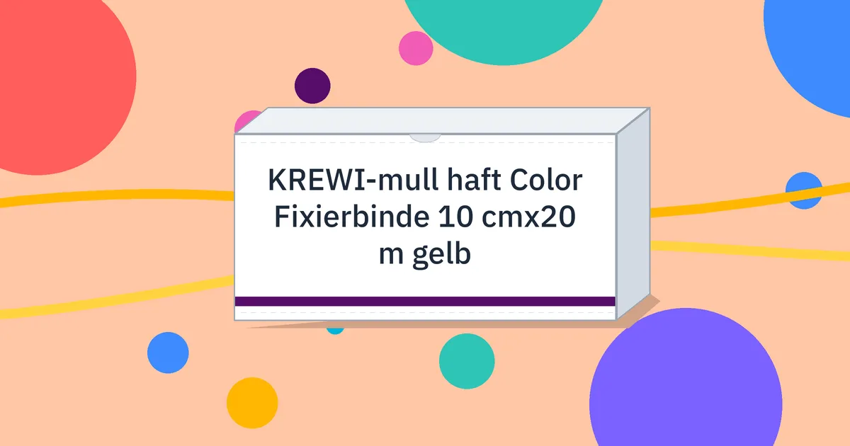 Symbolbild: Packung mit der Aufschrift KREWI-mull haft Color Fixierbinde 10 cmx20 m gelb (PZN 11338825) – Verfügbarkeit und Bezug in Apotheken in Frankfurt am Main