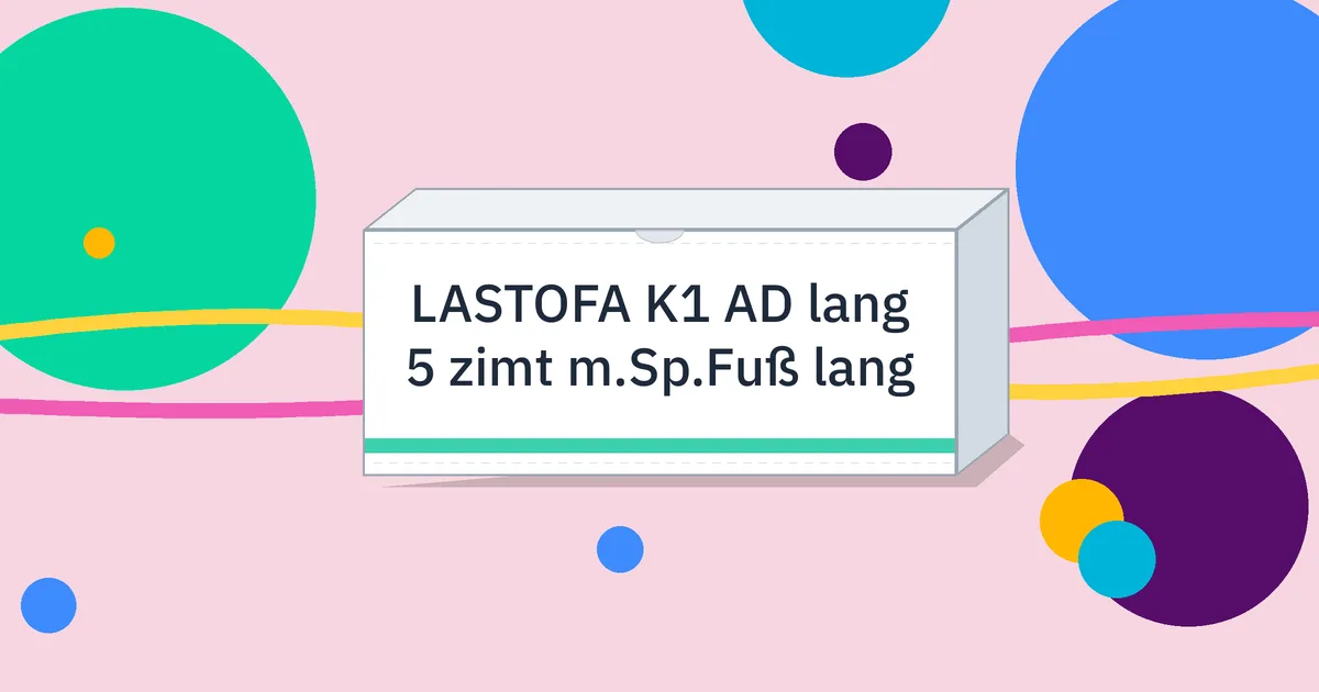 Symbolbild: Packung mit der Aufschrift LASTOFA K1 AD lang 5 zimt m.Sp.Fuß lang (PZN 13787728) – Verfügbarkeit und Bezug in Apotheken in Frankfurt am Main