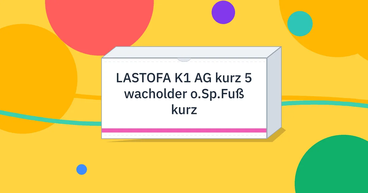 Symbolbild: Packung mit der Aufschrift LASTOFA K1 AG kurz 5 wacholder o.Sp.Fuß kurz (PZN 13793367) – Verfügbarkeit und Bezug in Apotheken in Frankfurt am Main