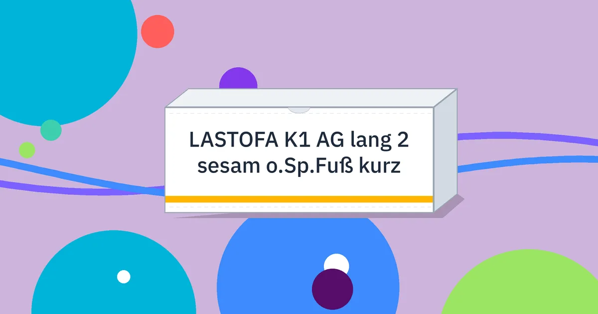Symbolbild: Packung mit der Aufschrift LASTOFA K1 AG lang 2 sesam o.Sp.Fuß kurz (PZN 13790191) – Verfügbarkeit und Bezug in Apotheken in Frankfurt am Main