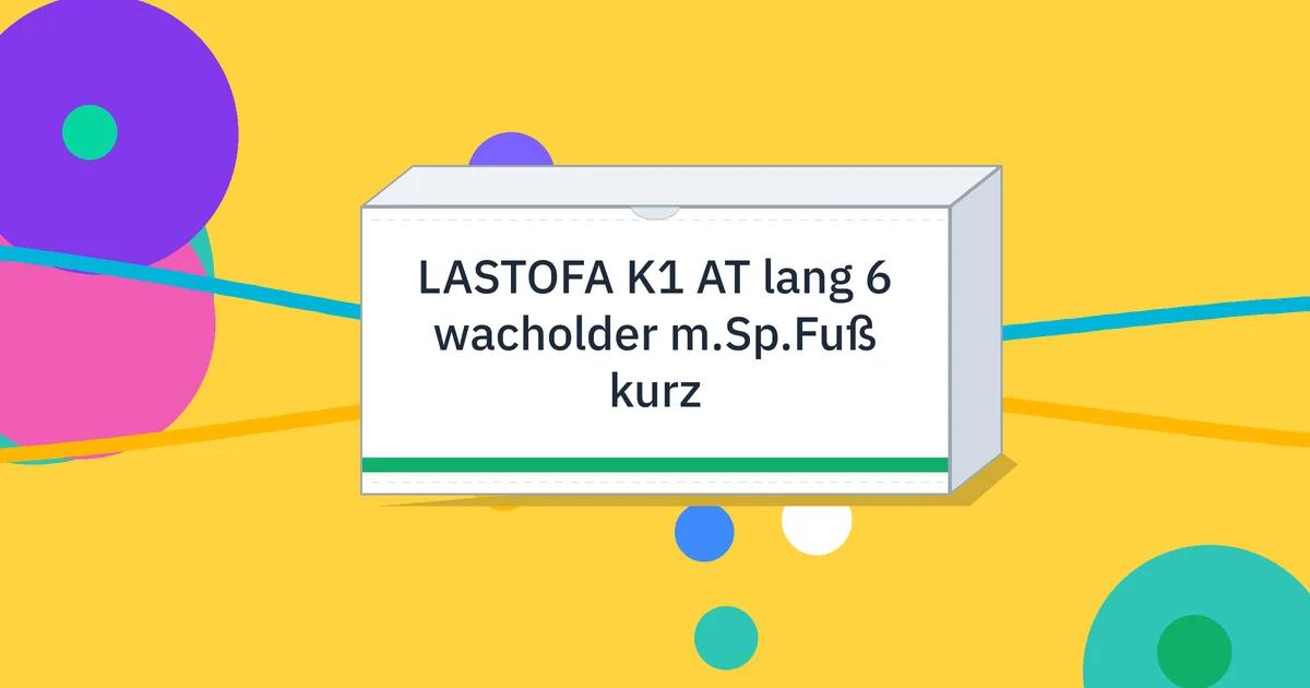 Symbolbild: Packung mit der Aufschrift LASTOFA K1 AT lang 6 wacholder m.Sp.Fuß kurz (PZN 13796963) – Verfügbarkeit und Bezug in Apotheken in Frankfurt am Main