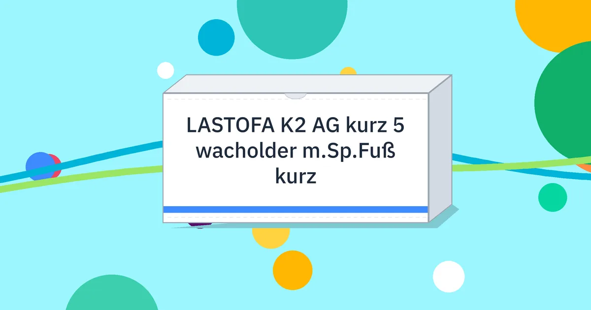 Symbolbild: Packung mit der Aufschrift LASTOFA K2 AG kurz 5 wacholder m.Sp.Fuß kurz (PZN 13806526) – Verfügbarkeit und Bezug in Apotheken in Frankfurt am Main