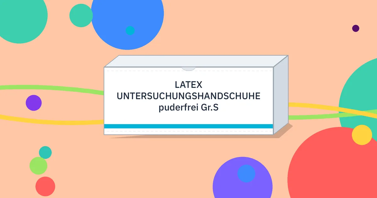 Symbolbild: Packung mit der Aufschrift LATEX UNTERSUCHUNGSHANDSCHUHE puderfrei Gr.S (PZN 10075973) – Verfügbarkeit und Bezug in Apotheken in Frankfurt am Main
