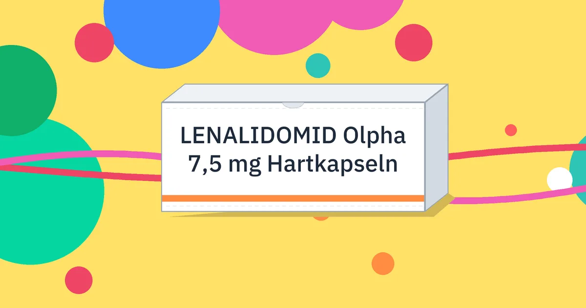 Symbolbild: Packung mit der Aufschrift LENALIDOMID Olpha 7,5 mg Hartkapseln (PZN 20021659) – Verfügbarkeit und Bezug in Apotheken in Frankfurt am Main