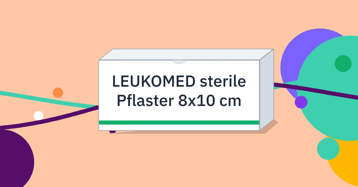 Symbolbild: Packung mit der Aufschrift LEUKOMED sterile Pflaster 8x10 cm (PZN 12657136) – Verfügbarkeit und Bezug in Apotheken in Frankfurt am Main