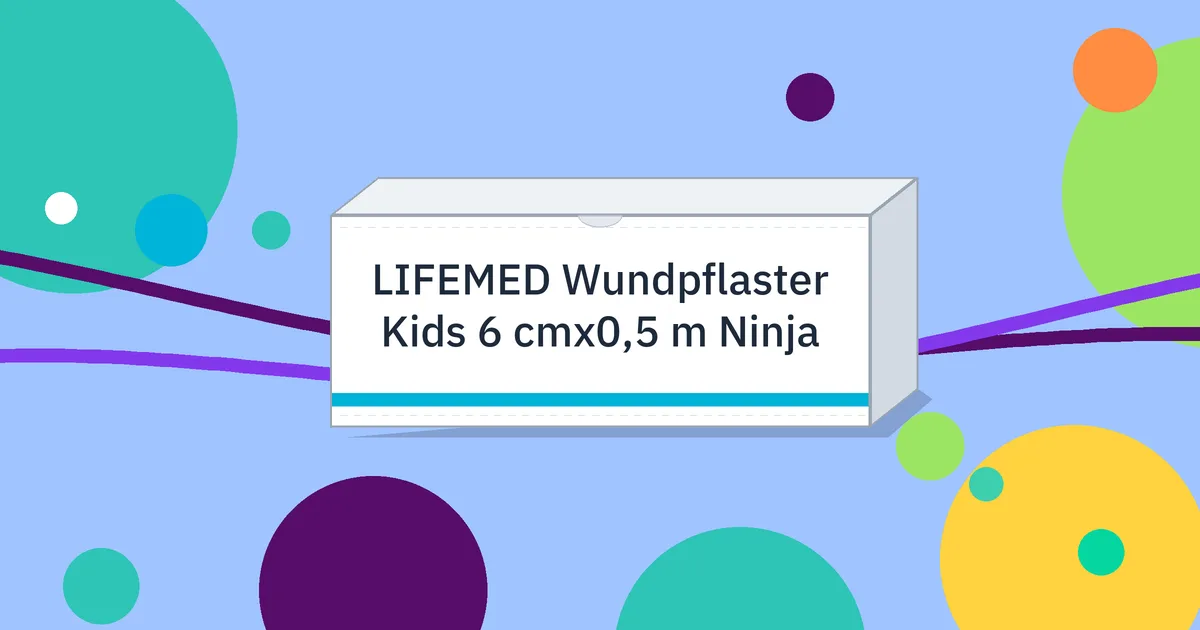 Symbolbild: Packung mit der Aufschrift LIFEMED Wundpflaster Kids 6 cmx0,5 m Ninja (PZN 19154987) – Verfügbarkeit und Bezug in Apotheken in Frankfurt am Main