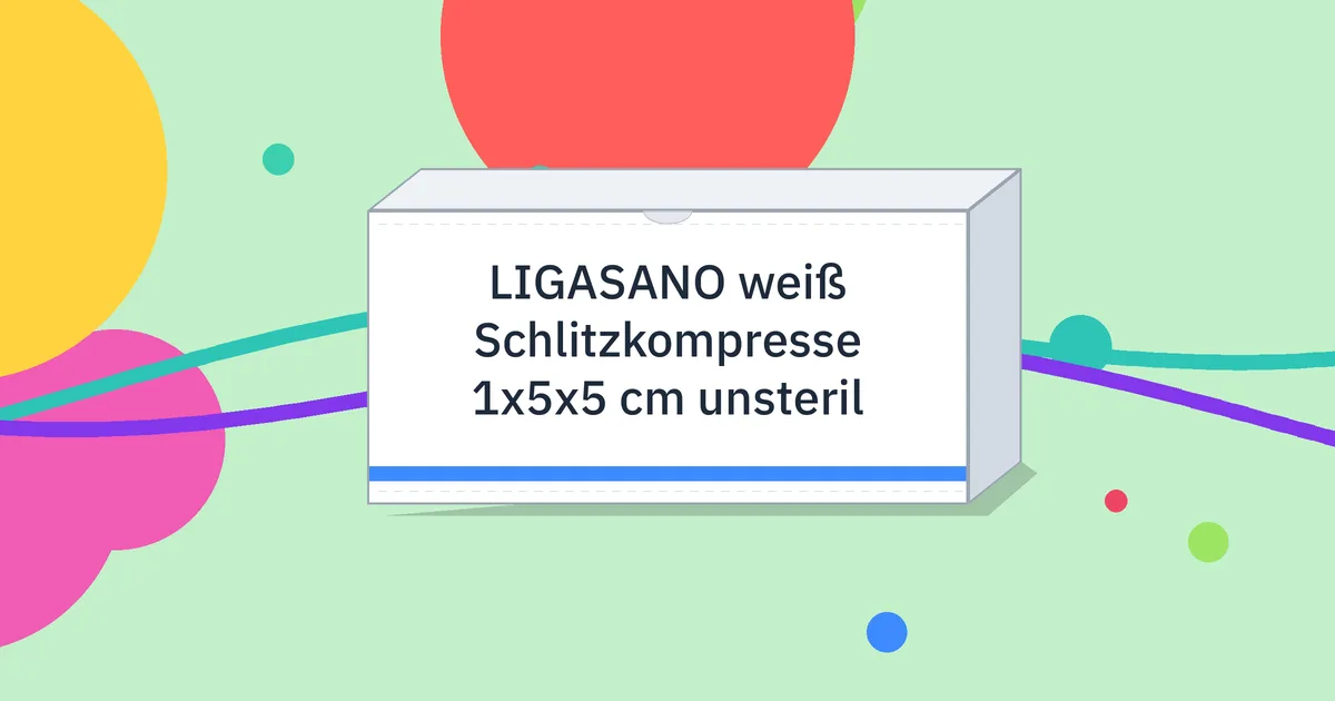 Symbolbild: Packung mit der Aufschrift LIGASANO weiß Schlitzkompresse 1x5x5 cm unsteril (PZN 17250907) – Verfügbarkeit und Bezug in Apotheken in Frankfurt am Main