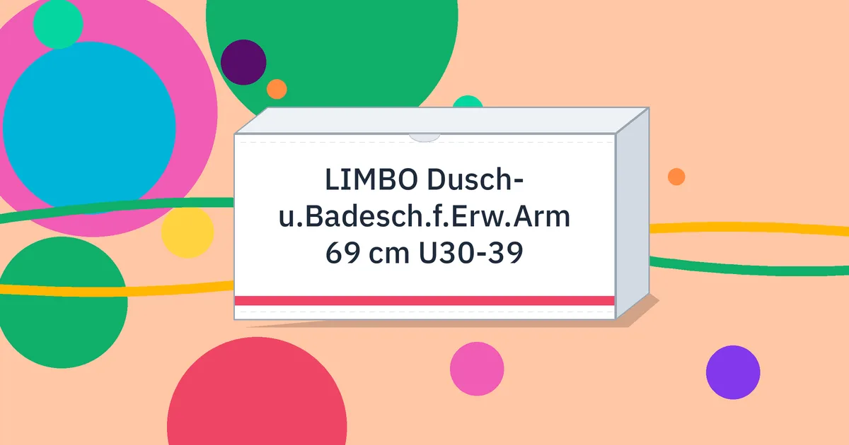 Symbolbild: Packung mit der Aufschrift LIMBO Dusch-u.Badesch.f.Erw.Arm 69 cm U30-39 (PZN 13234053) – Verfügbarkeit und Bezug in Apotheken in Frankfurt am Main