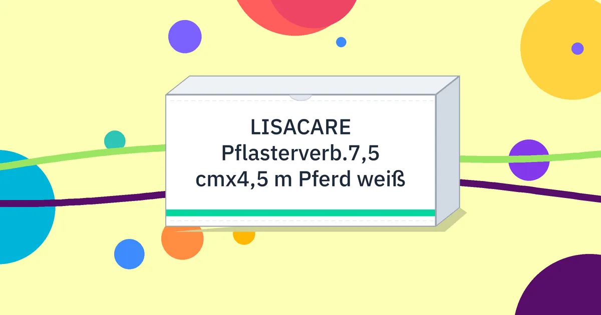 Symbolbild: Packung mit der Aufschrift LISACARE Pflasterverb.7,5 cmx4,5 m Pferd weiß (PZN 17892942) – Verfügbarkeit und Bezug in Apotheken in Frankfurt am Main