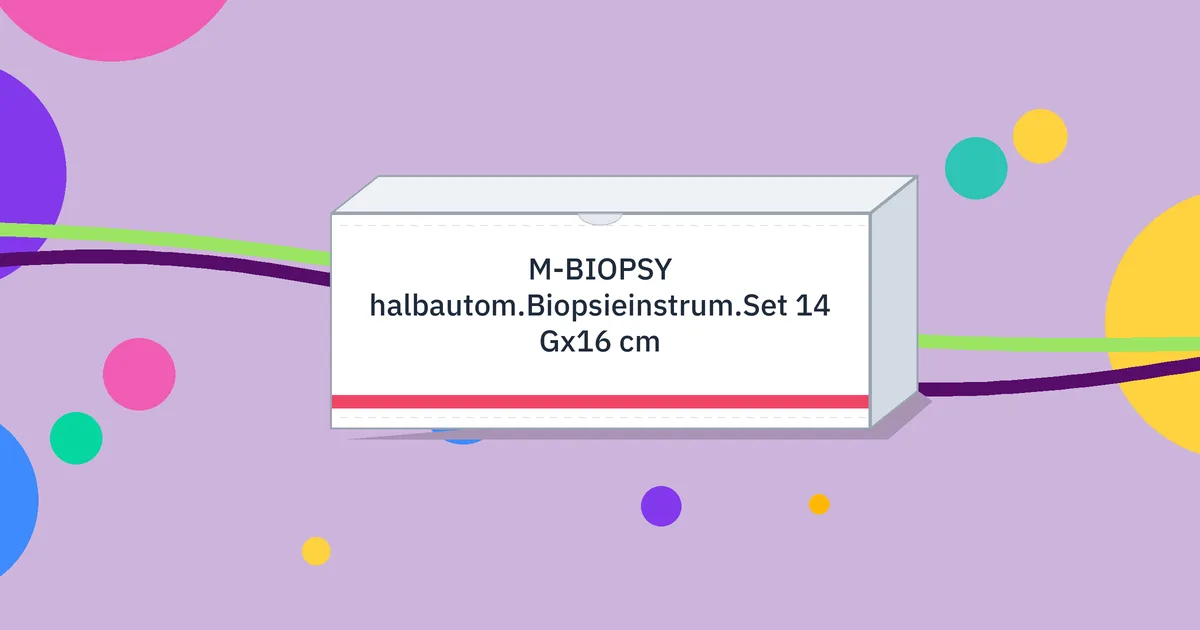 Symbolbild: Packung mit der Aufschrift M-BIOPSY halbautom.Biopsieinstrum.Set 14 Gx16 cm (PZN 20280674) – Verfügbarkeit und Bezug in Apotheken in Frankfurt am Main