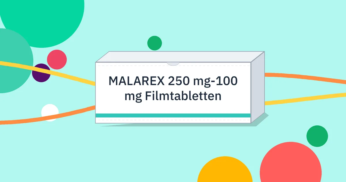 Symbolbild: Packung mit der Aufschrift MALAREX 250 mg-100 mg Filmtabletten (PZN 19956936) – Verfügbarkeit und Bezug in Apotheken in Frankfurt am Main