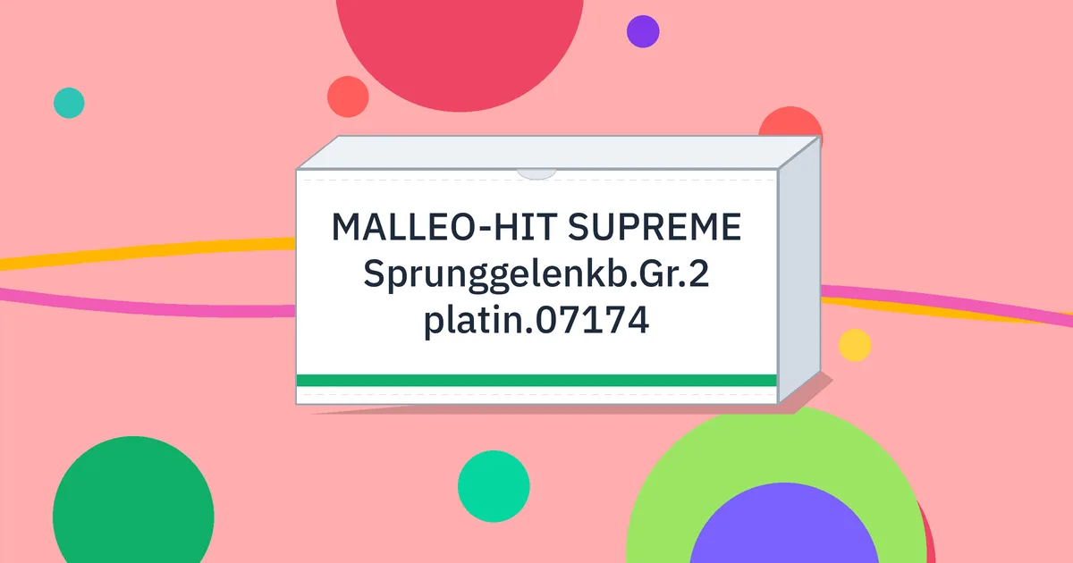 Symbolbild: Packung mit der Aufschrift MALLEO-HIT SUPREME Sprunggelenkb.Gr.2 platin.07174 (PZN 15200609) – Verfügbarkeit und Bezug in Apotheken in Frankfurt am Main