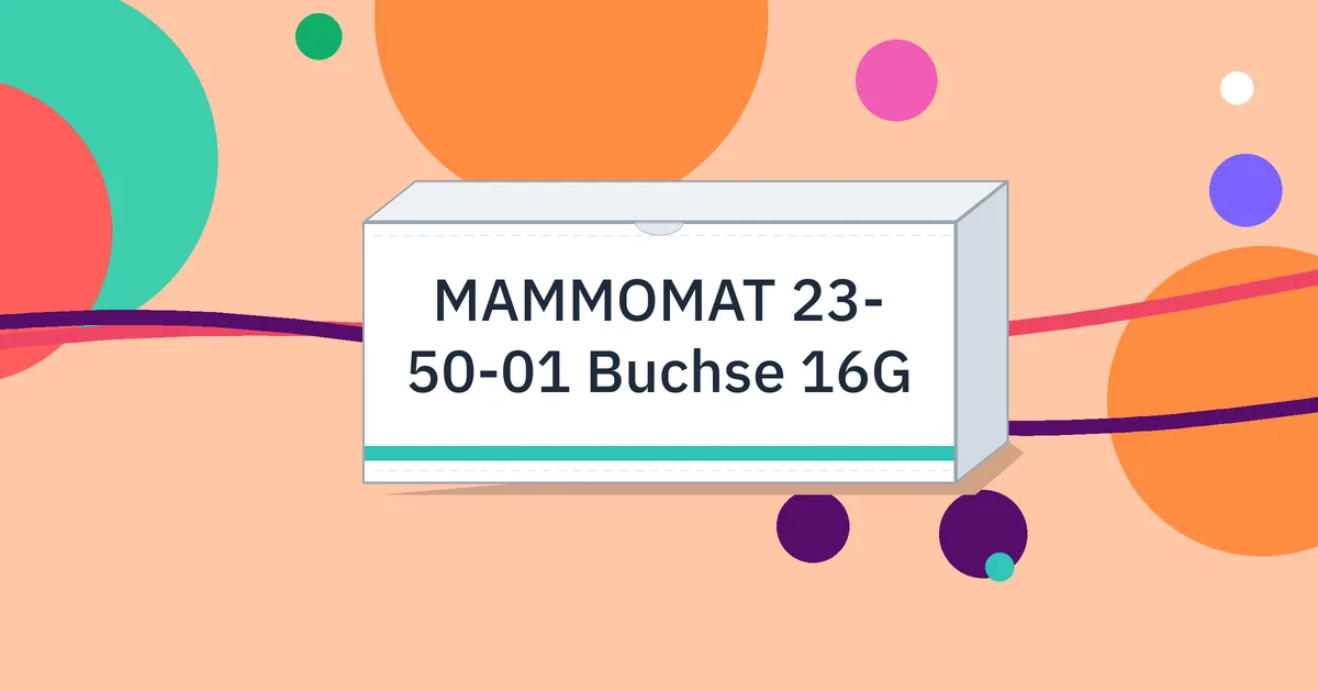 Symbolbild: Packung mit der Aufschrift MAMMOMAT 23-50-01 Buchse 16G (PZN 03482181) – Verfügbarkeit und Bezug in Apotheken in Frankfurt am Main